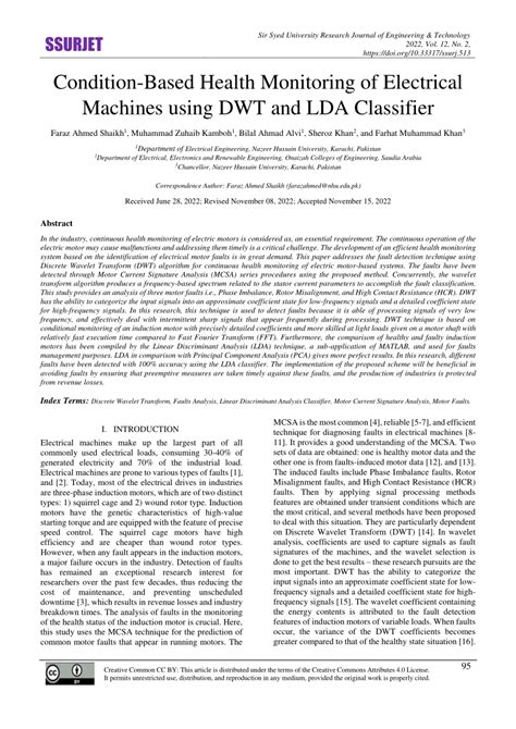 Pdf Condition Based Health Monitoring Of Electrical Machines Using Dwt And Lda Classifier