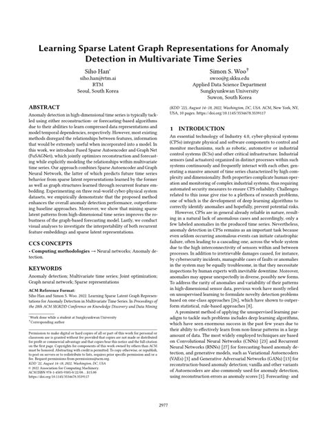 Pdf Learning Sparse Latent Graph Representations For Anomaly Detection In Multivariate Time Series