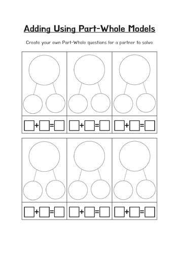 Adding Using Part Whole Models Worksheets Year 1 Teaching Resources