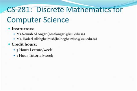 Ppt Cs 281 Discrete Mathematics For Computer Science Powerpoint Presentation Id8879742
