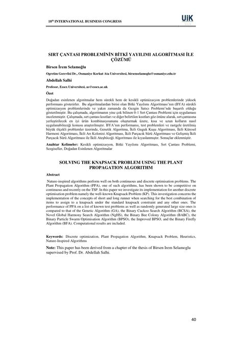 Pdf Solving The Knapsack Problem Using The Plant Propagation Algorithm