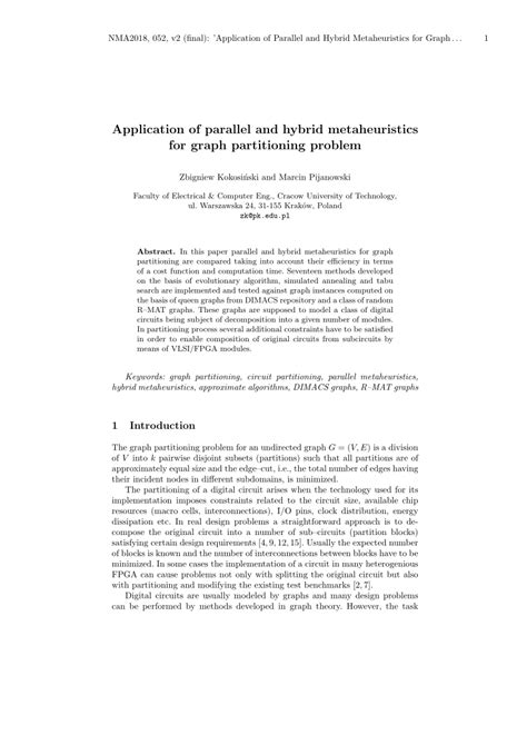Pdf Application Of Parallel And Hybrid Metaheuristics For Graph Partitioning Problem 9th