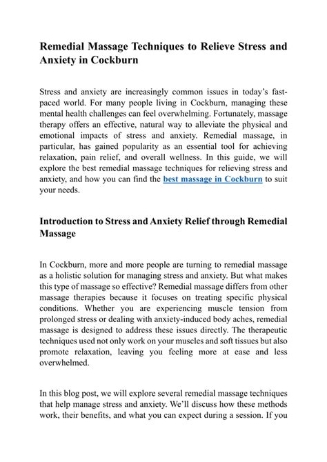 Ppt Remedial Massage Techniques To Relieve Stress And Anxiety In
