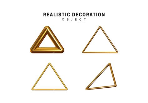 골드 기하학적 모양입니다 황금 장식 디자인 요소 격리 된 흰색 배경입니다 브론즈 메탈릭 실루엣 두께가 다른 3d 개체 모양의 노란색 삼각형 현실적인 벡터 일러스트