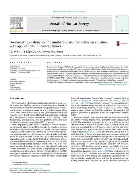 Pdf Isogeometric Analysis For The Multigroup Neutron Diffusion Equation With Applications In