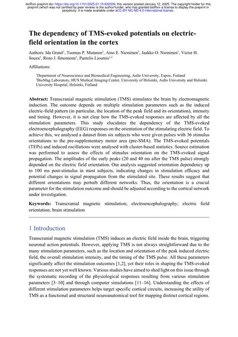 Pdf The Dependency Of Tms Evoked Potentials On Electric Field