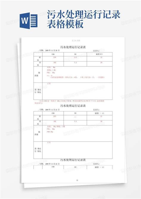 污水处理运行记录表格Word模板下载 编号qdojyoon 熊猫办公