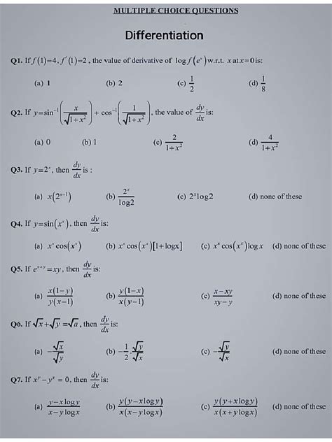 Differentiation Mcq Pdf