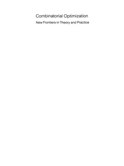 Combinatorial Optimization New Frontiers In Theory And Practice Pdf