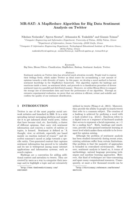 Pdf Mr Sat A Mapreduce Algorithm For Big Data Sentiment Analysis On Twitter