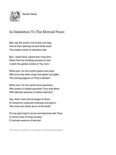 In Salutation To The Eternal Peace By Sarojini Naidu Famous Poems