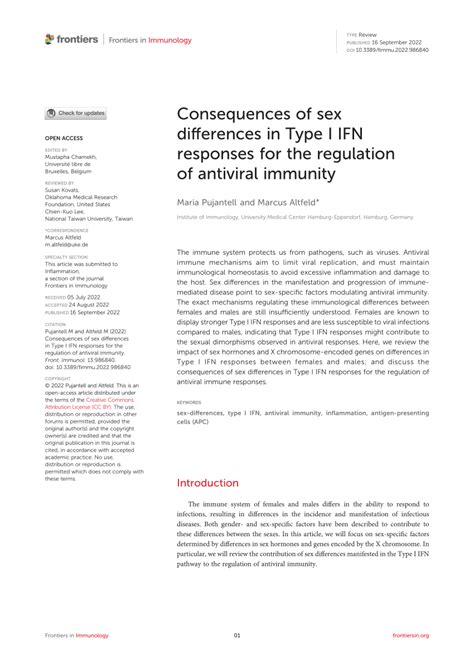 Pdf Consequences Of Sex Differences In Type I Ifn Responses For The