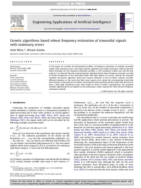 Pdf Genetic Algorithms Based Robust Frequency Estimation Of Sinusoidal Signals With Stationary