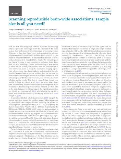 Pdf Scanning Reproducible Brain Wide Associations Sample Size Is All