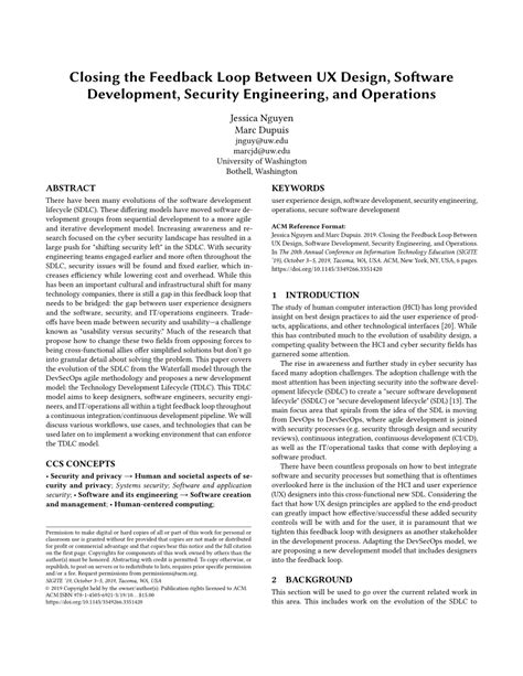 PDF Closing The Feedback Loop Between UX Design Software Development Security Engineering