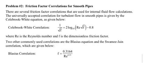 Problem 2 Friction Factor Correlations For Smooth Chegg Com