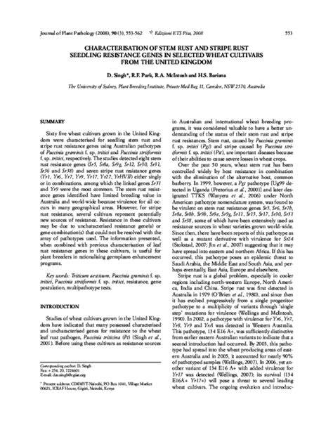 Pdf Characterisation Of Stem Rust And Stripe Rust Seedling Resistance