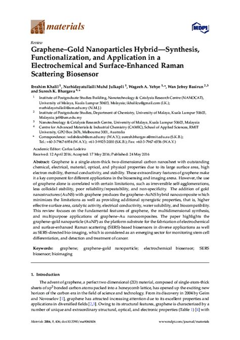 Pdf Graphenegold Nanoparticles Hybrid—synthesis Functionalization