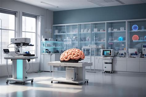 Premium Photo Showcase A Corner Of The Lab Dedicated To Neuroscience With Brain Models And Eeg