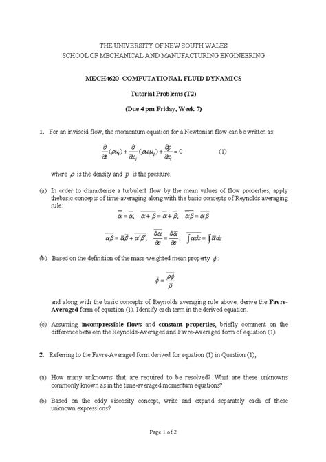 Tutorial Problem Set T2 2023t1 Page 1 Of 2 The University Of New South Wales School Of