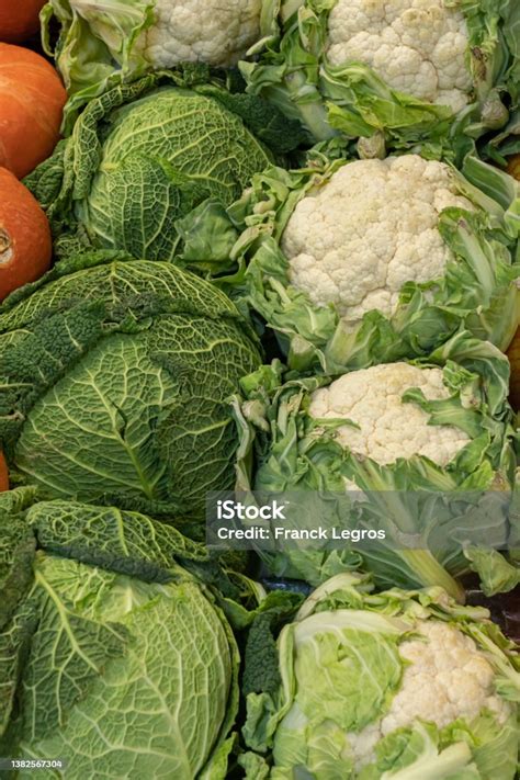 프랑스 제네빌리어스 01 21 2022 프라이머 과일과 채소 녹색 식료품 점의 콜리플라워와 녹색 양배추의 세부 사항 0명에 대한 스톡 사진 및 기타 이미지 Istock