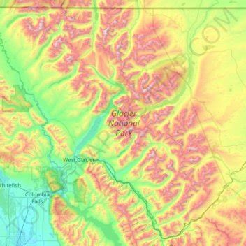 Glacier National Park Topographic Map Elevation Terrain