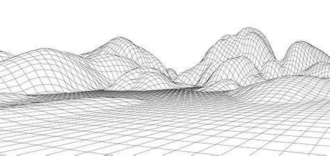 디지털 와이어프레임 풍경 와이어프레임 지형 다각형 조경 디자인 계곡이있는 산의 디지털 사이버 공간 벡터 일러스트레이션 3차원 형태에 대한 스톡 벡터 아트 및 기타 이미지