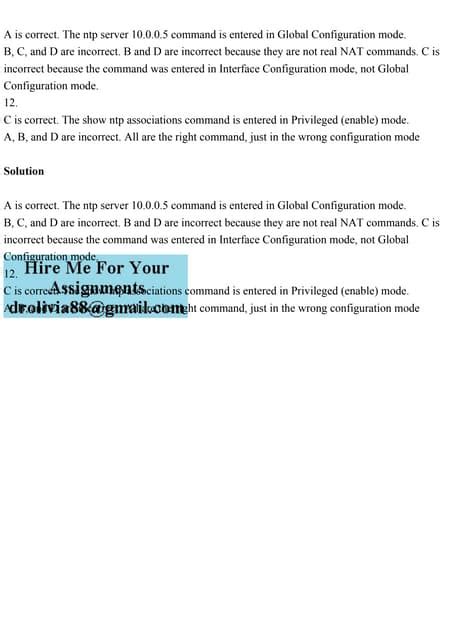 a is correct the ntp server 10 0 0 5 command is entered in global c pdf