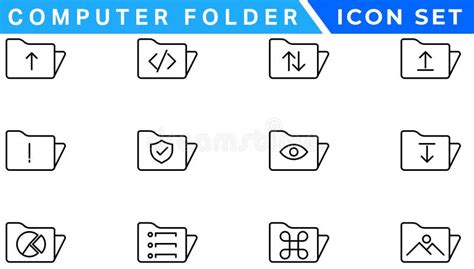Set Of Computer Folder Icons Symbol Pc File Or Document Search