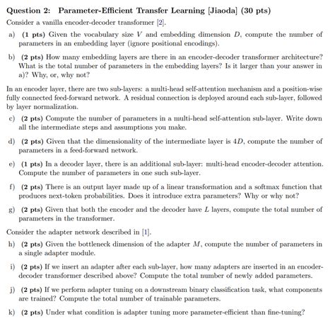 Solved Question 2 Parameter Efficient Transfer Learning