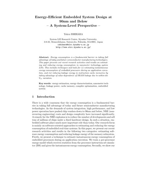 Pdf Energy Efficient Embedded System Design At 90nm And Below A