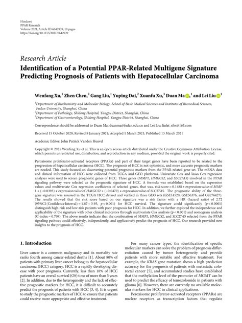 Pdf Identification Of A Potential Ppar Related Multigene Signature