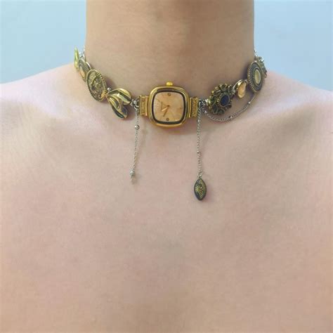 Vintage Gold Watch Choker Necklacehandmade Depop