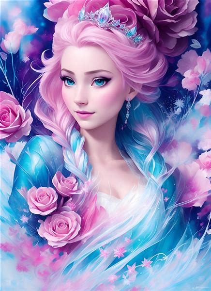 نقاشی دیجیتال فروزن با پرنسس السا در حال بازی با گل‌های رز صورتی 1725109
