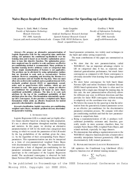 Pdf Naive Bayes Inspired Effective Pre Conditioner For Speeding Up