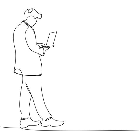 Premium Vector Continuous Line Drawing A Business Man Carrying A Laptop