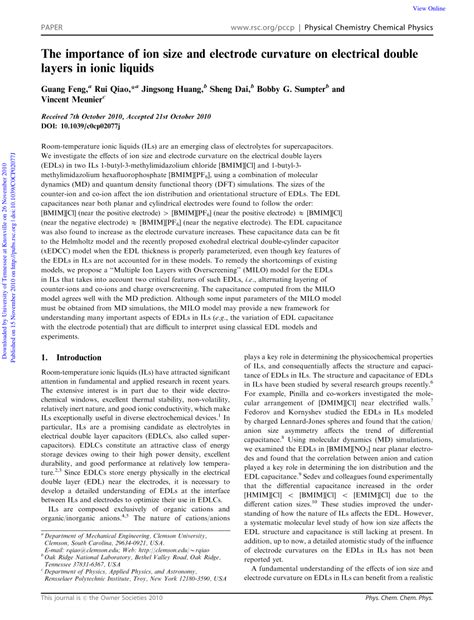 Pdf The Importance Of Ion Size And Electrode Curvature On Electrical Double Layers In Ionic