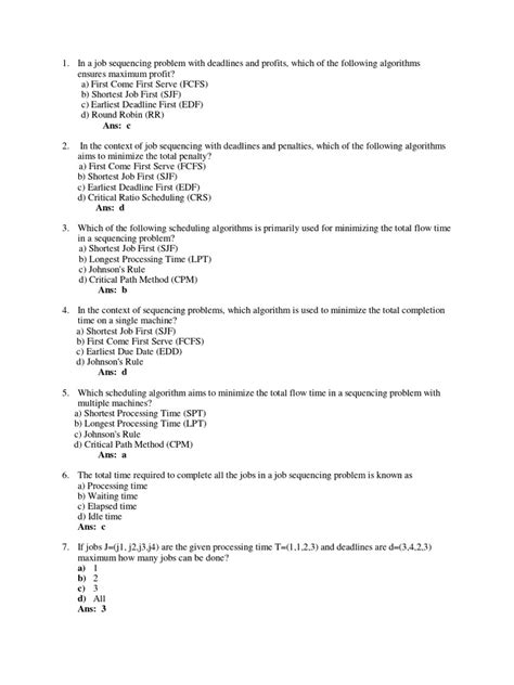 Sequencing Problem Mcq Unit 3 Pdf Mathematical Optimization Algorithms