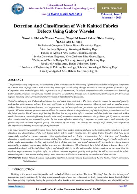 pdf detection and classification of weft knitted fabrics defects