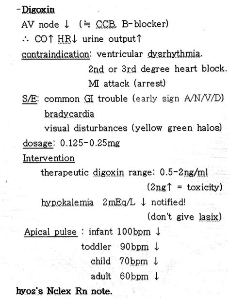 Digoxin Uses AV VENTRICULAR Side Effects Brady visual GI 간호