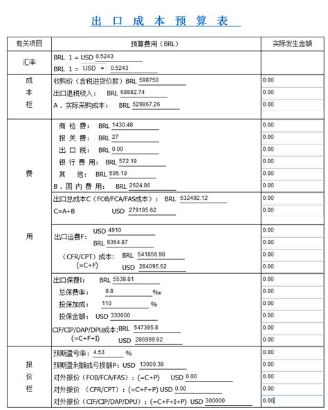 DAP出口成本预算表范本 POCIB 百科