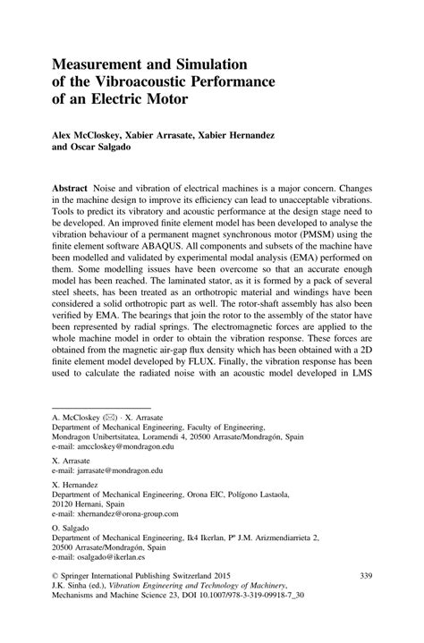 Pdf Measurement And Simulation Of The Vibroacoustic Performance Of An