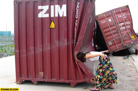 She Broke Huge Metal Cargo Container By Hitting It With Her Head Creative Photo StareCat Com