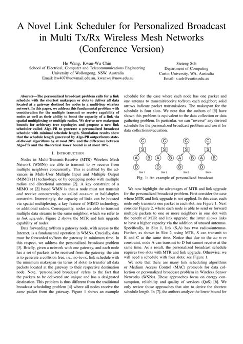 Pdf A Novel Link Scheduler For Personalized Broadcast In Multi Txrx Wireless Mesh Networks
