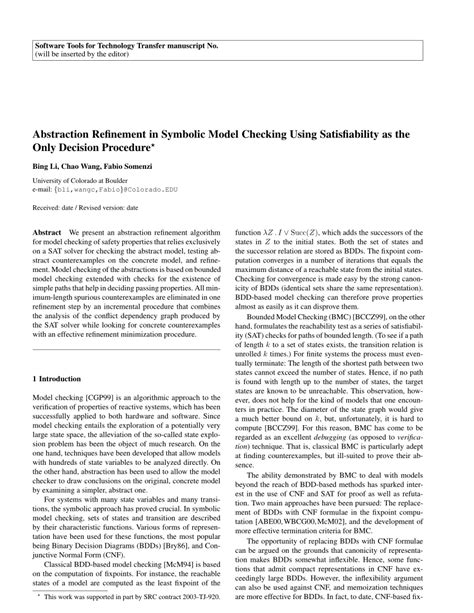 Pdf Abstraction Refinement In Symbolic Model Checking Using