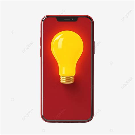 노란색 전구 격리 아이디어 팁 개념을 갖춘 휴대폰 또는 빨간색 스마트폰 최소 추상 3d 그림 또는 3d 렌더링 3d 광고하는 술집 Png 일러스트 및 이미지 에 대한