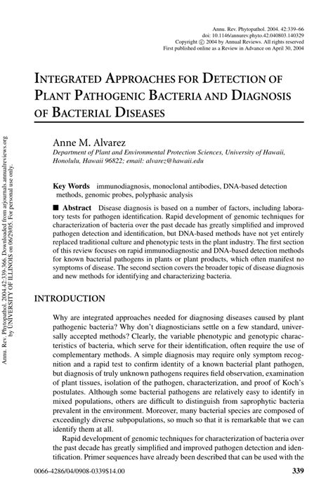 Pdf Integrated Approaches For Detection Of Plant Pathogenic Bacteria And Diagnosis Of