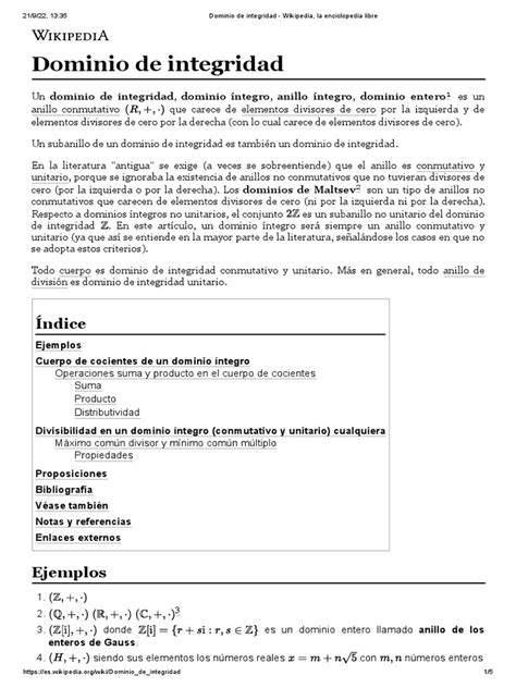 Dominio De Integridad Wikipedia La Enciclopedia Libre Pdf Anillo