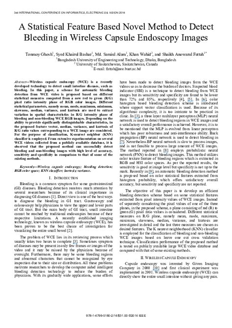 Pdf A Statistical Feature Based Novel Method To Detect Bleeding In Wireless Capsule Endoscopy