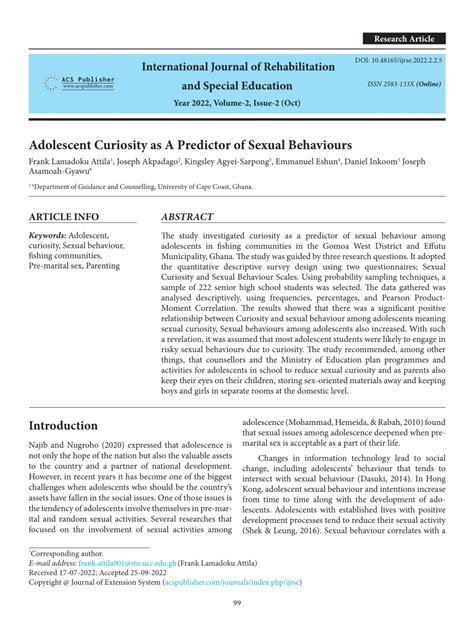 PDF Adolescent Curiosity As A Predictor Of Sexual Behaviours International Journal Of